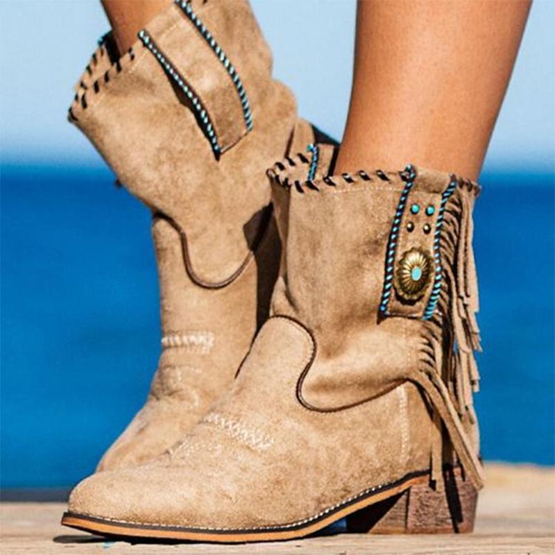 Vintage Fringed Panel Distressed Boots