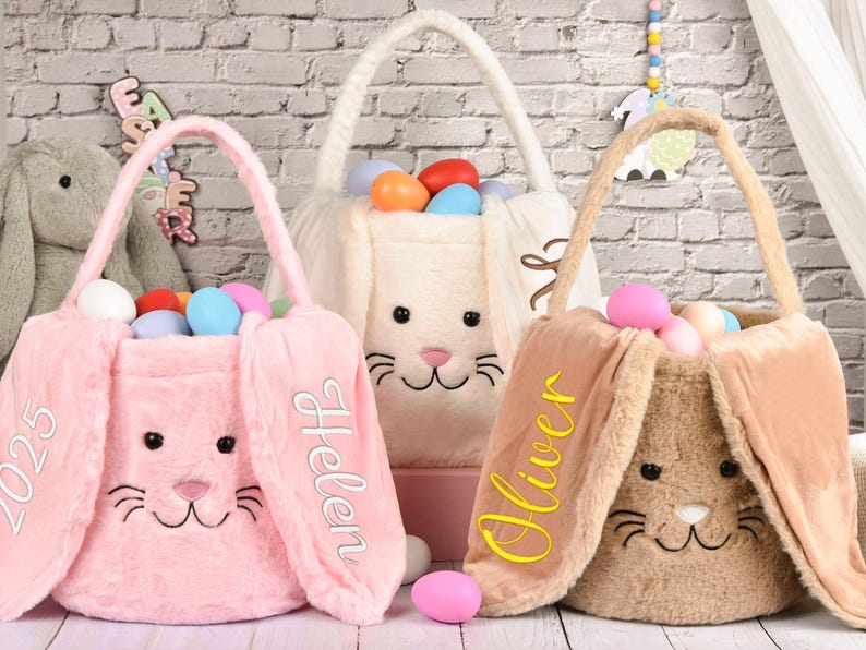 Personalized Embroidered Plush Easter Basket – Custom Bunny Basket for ...