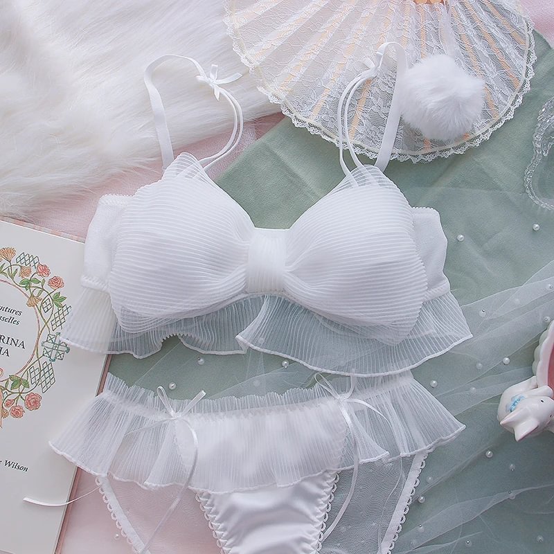 Uaang Japanese Bras Lolita Girls Folds Bow Lovely Underwear Set Mesh ...