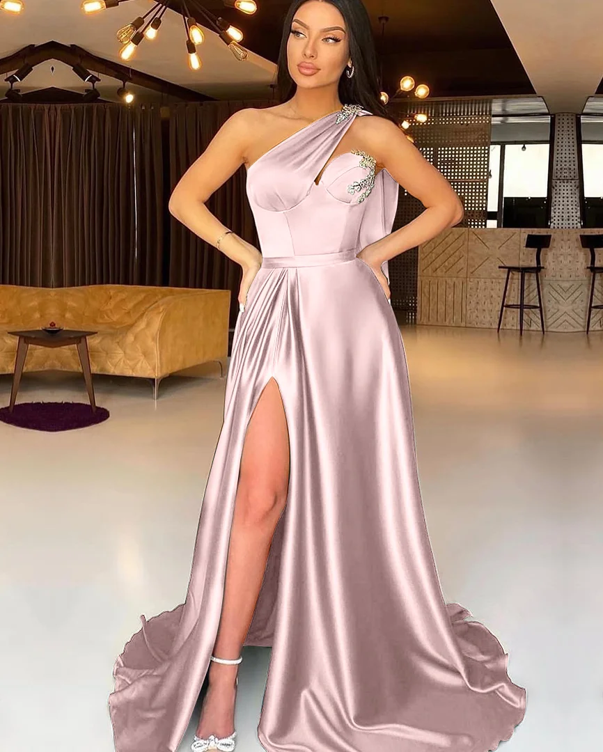 Daisda One-Shoulder Dark Green Beadings Split Evening Dress Mermaid