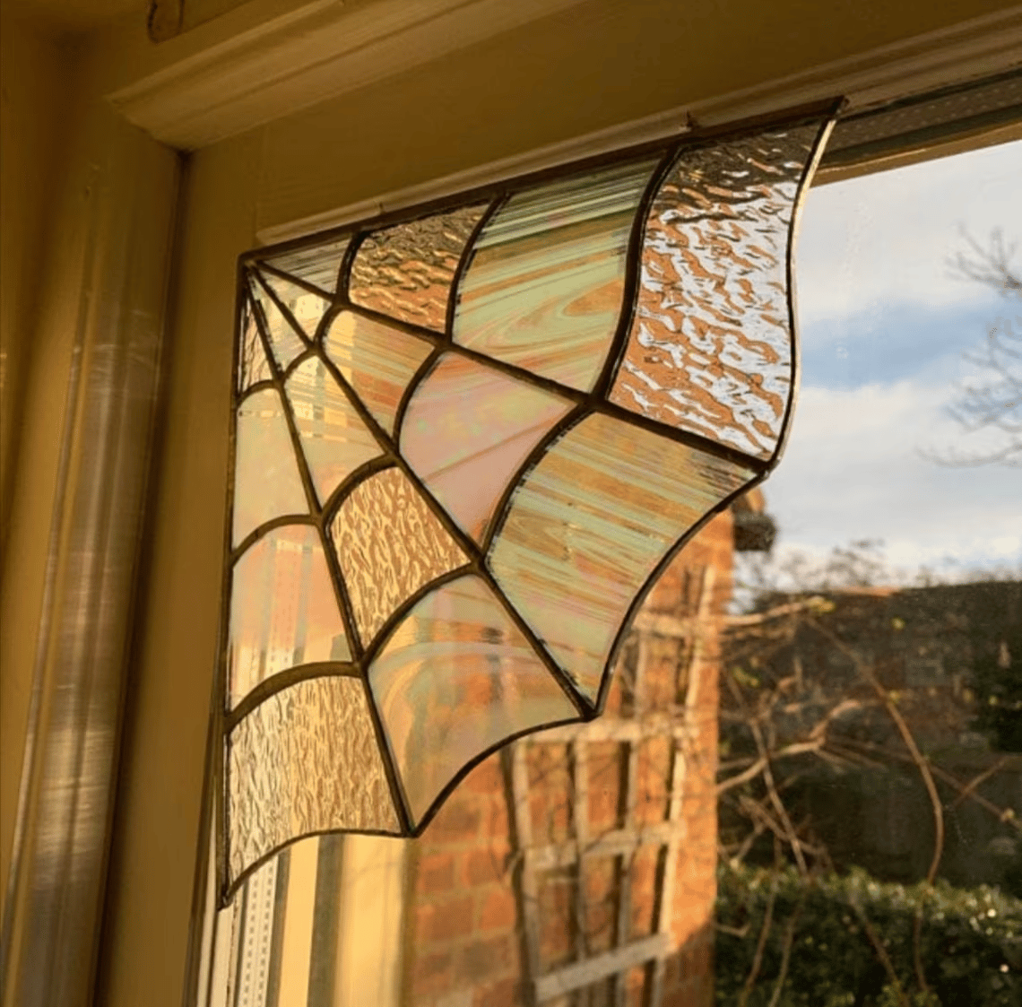 Spider Web Stained Glass Window Corner Décor
