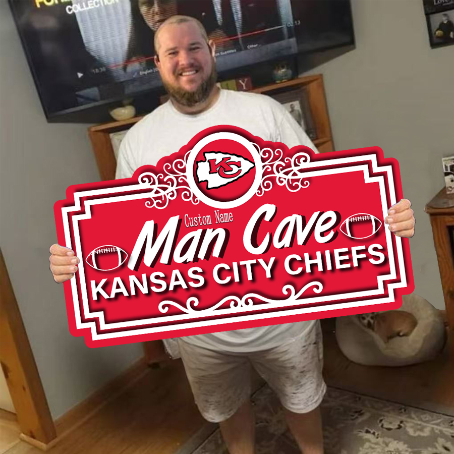 Custom Name Kansas City Chiefs Man Cave Wooden Sign