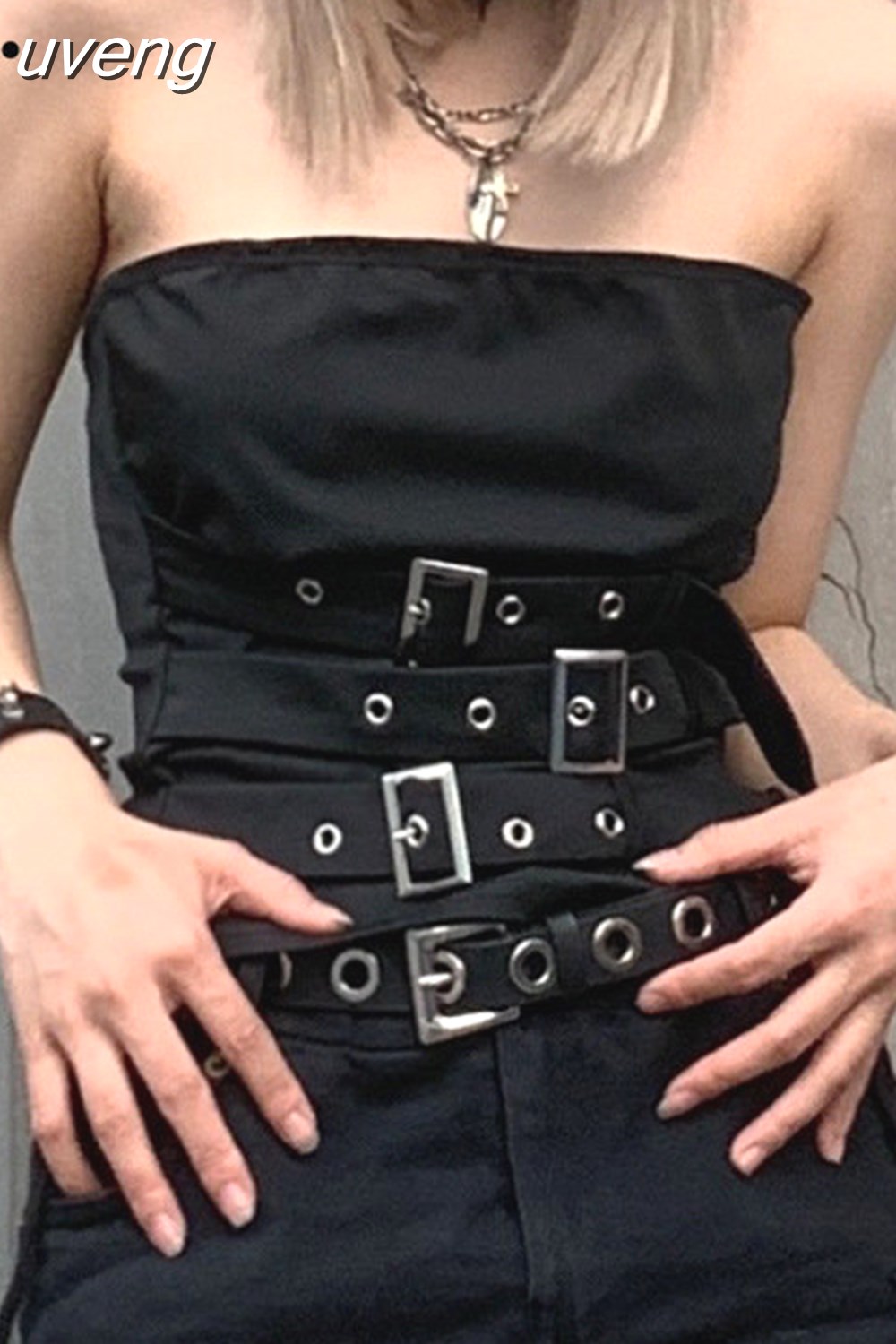 uveng Metal Adjustable Buckle Asymmetric Tops Goth Sexy Clothing Trendy ...