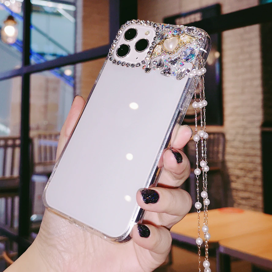Nigikala Crystal Pearl Heart Tassel Phone Case For iphone X XR XS 11 13 ...