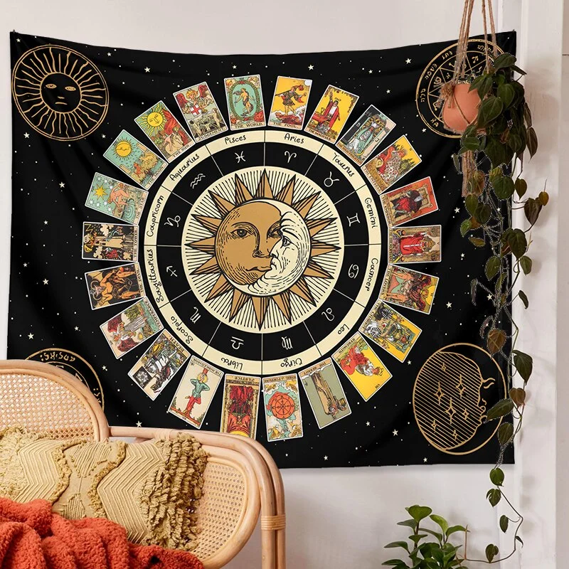 Nigikala moon Tarot Tapestry Wall Hanging Constellation Wheel of the ...