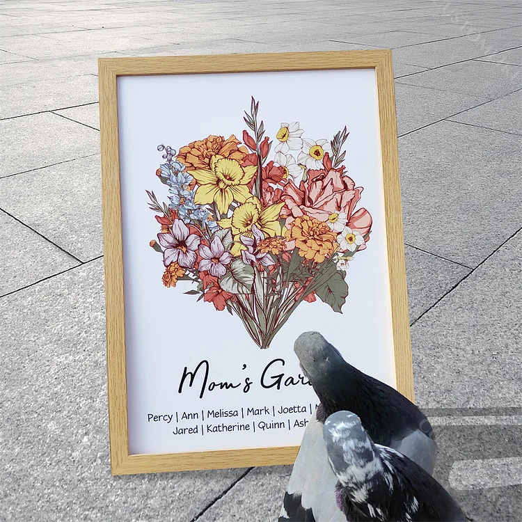 Classic Custom - Personalized Birth Flower Family Bouquet Names Frame