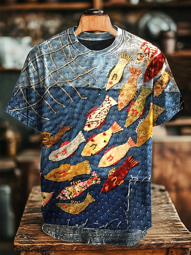 Vintage Fish Print Crew Neck Short Sleeve T-shirt 23.99 menweary