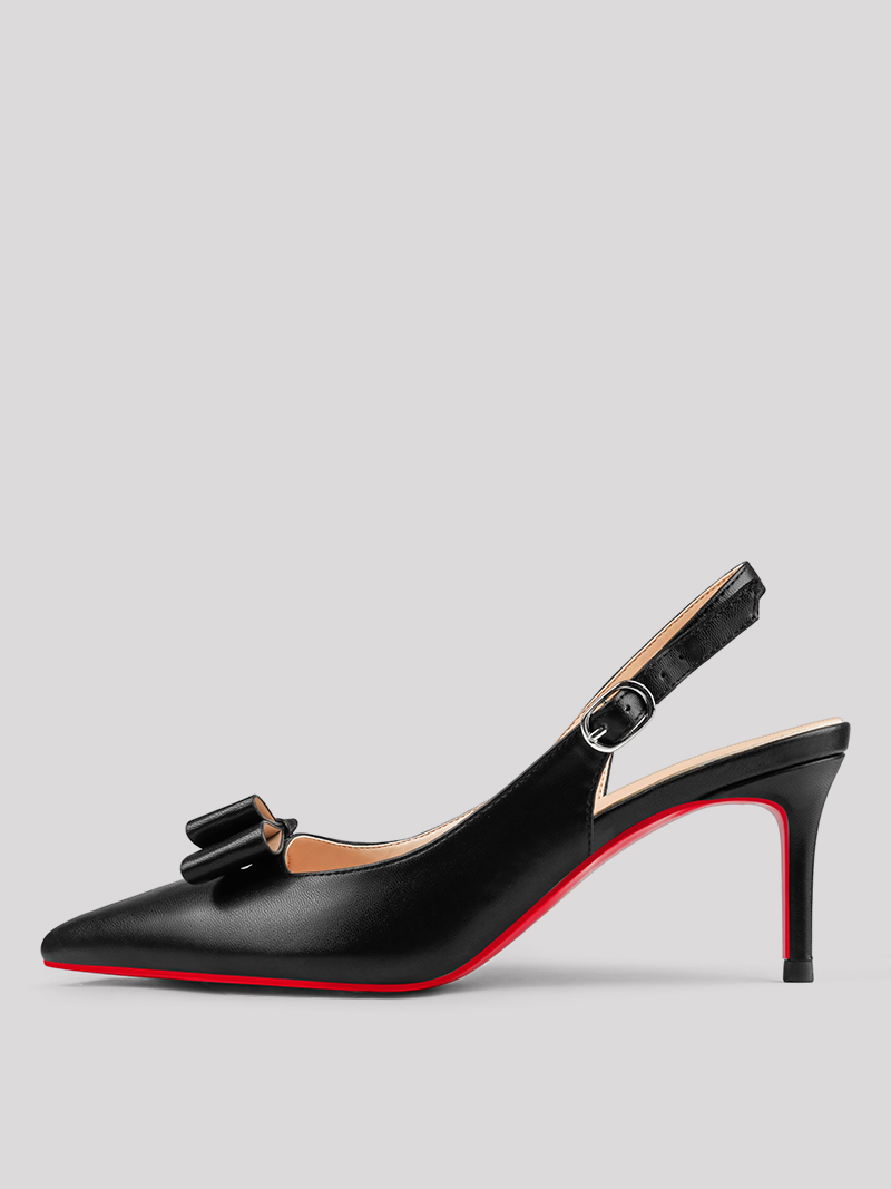 65mm Women's Pointed Toe Kitten Heel Bow-Knot Slingback Pumps Red ...