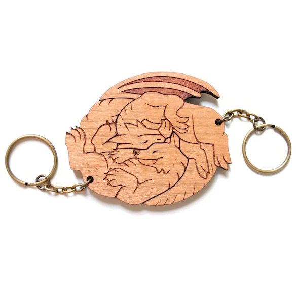 Dragon and Wolf Interlocking Couple Keychains – Valentine's Day Gifts for Couples