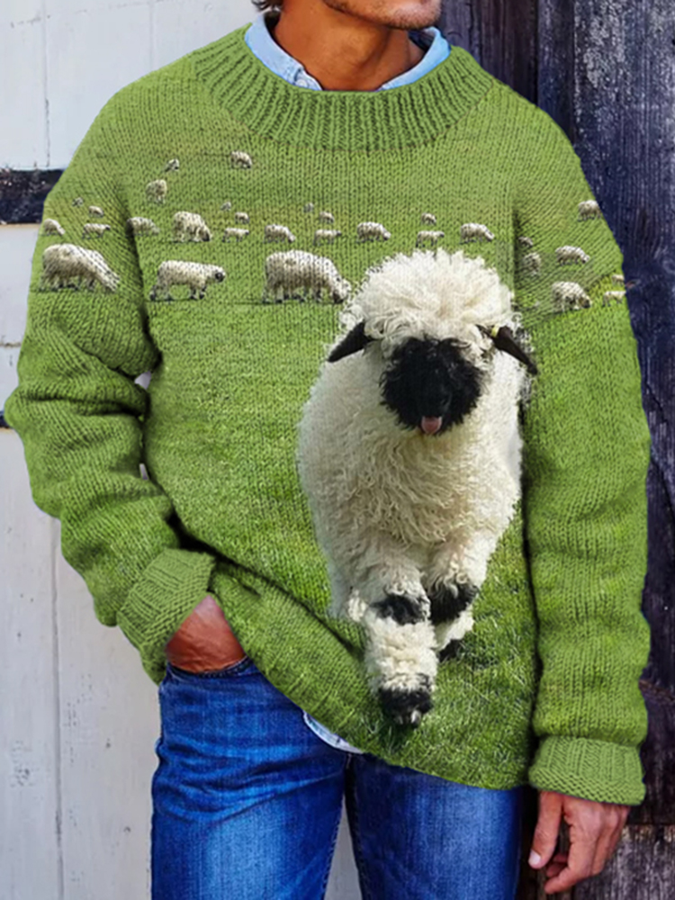 Men's Greetings From The Stray Sheep Wool Felt Cozy Knit Sweater