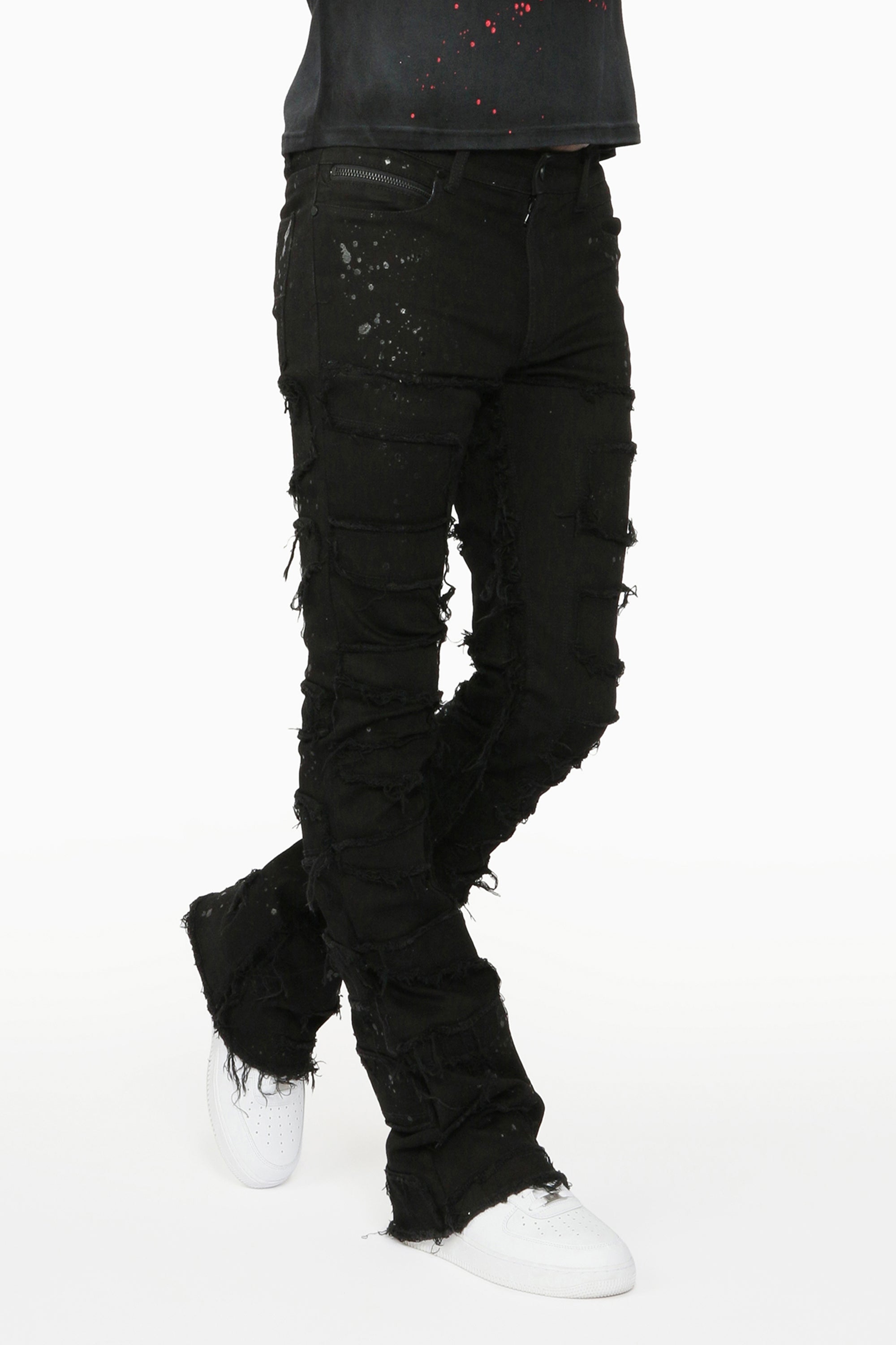 Hake Black Stacked Flare Jean