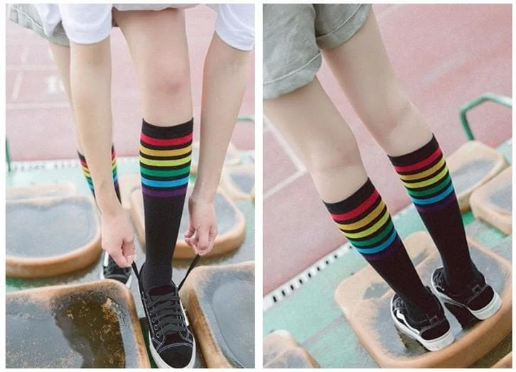 Black/White Kawaii Rainbow Preppy Style Socks SP1812639