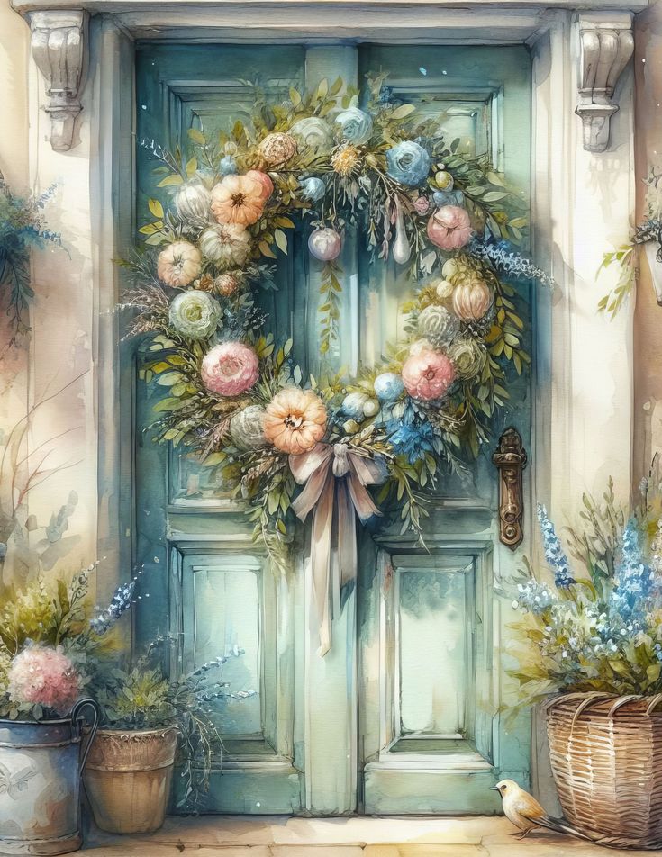 DIY Painting By Numbers | Doors With Wreaths - 40*50cm