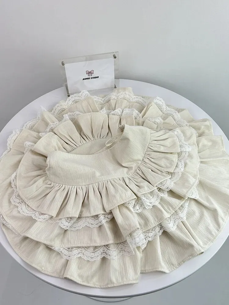 Uveng Women Fairycore Ball Gown Romantic Mini High Waist Lace Patchwork ...