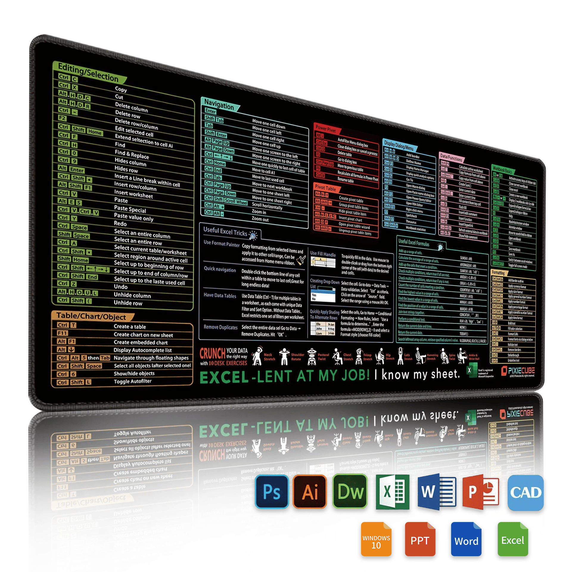 Excel Cheat Sheet Desk Mat