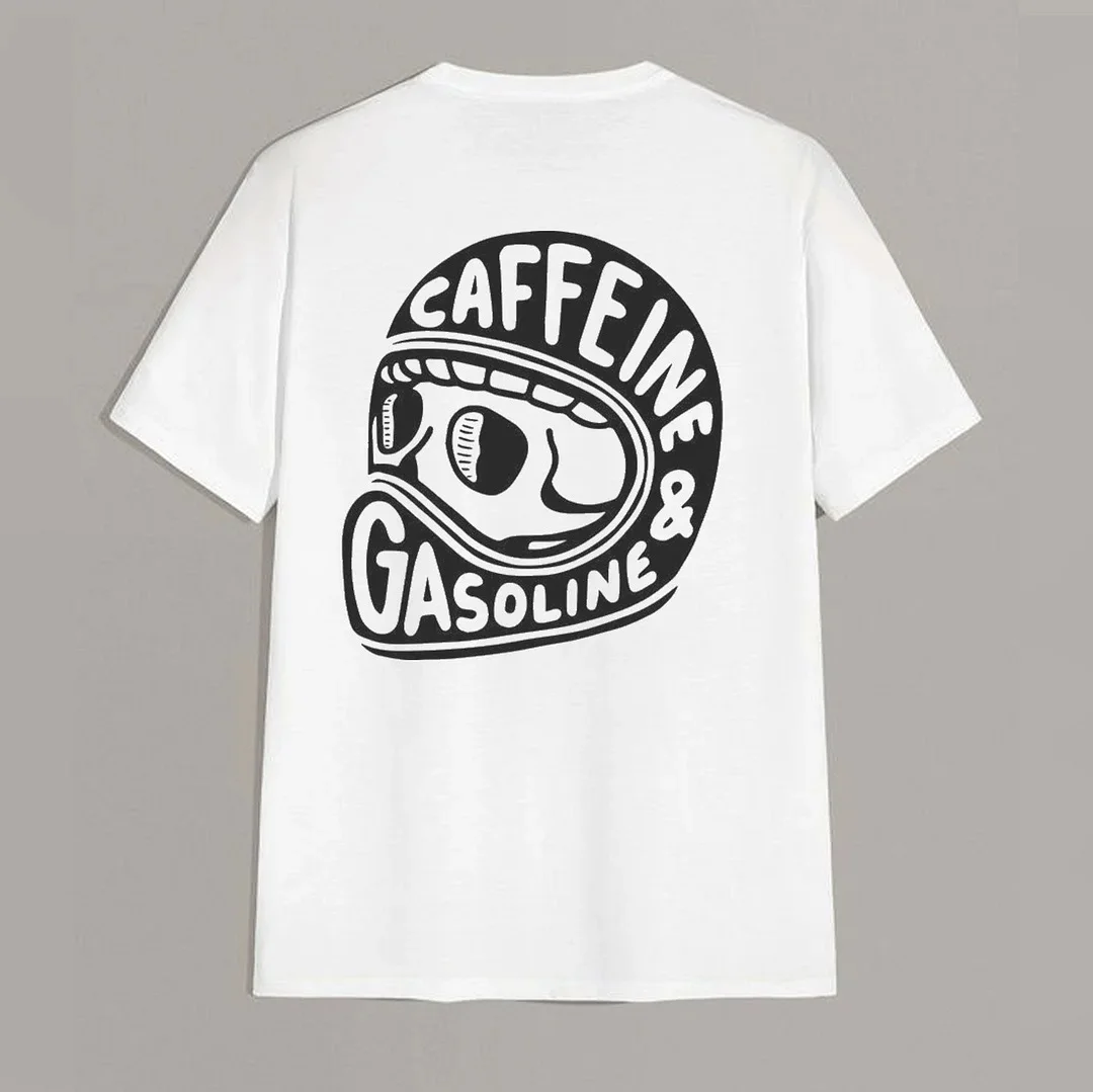 Modern Orange or Black Caffeine & Gasoline White Print T-shirt