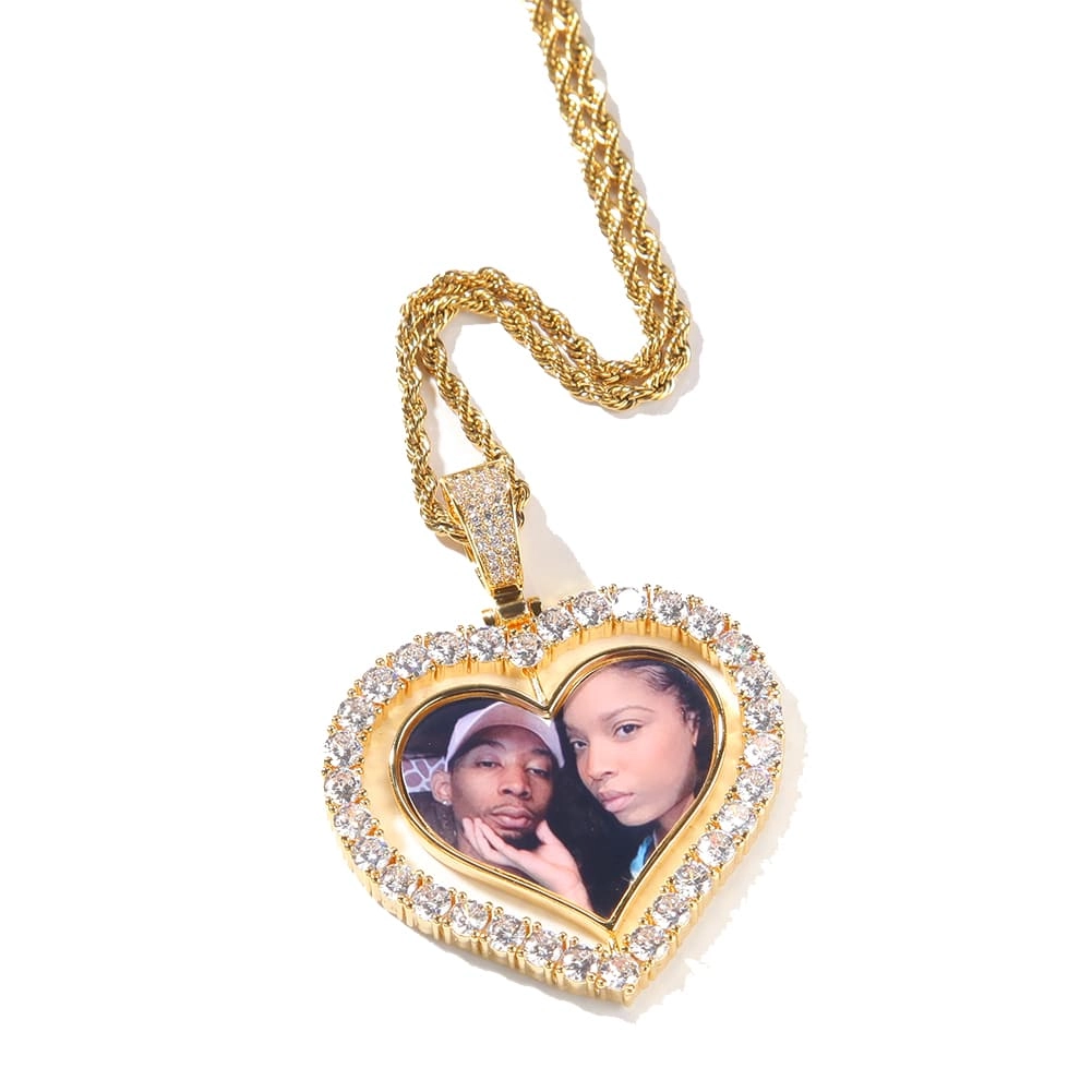 Iced Out Heart Shape Custom Photos Pendants Golden/Silver