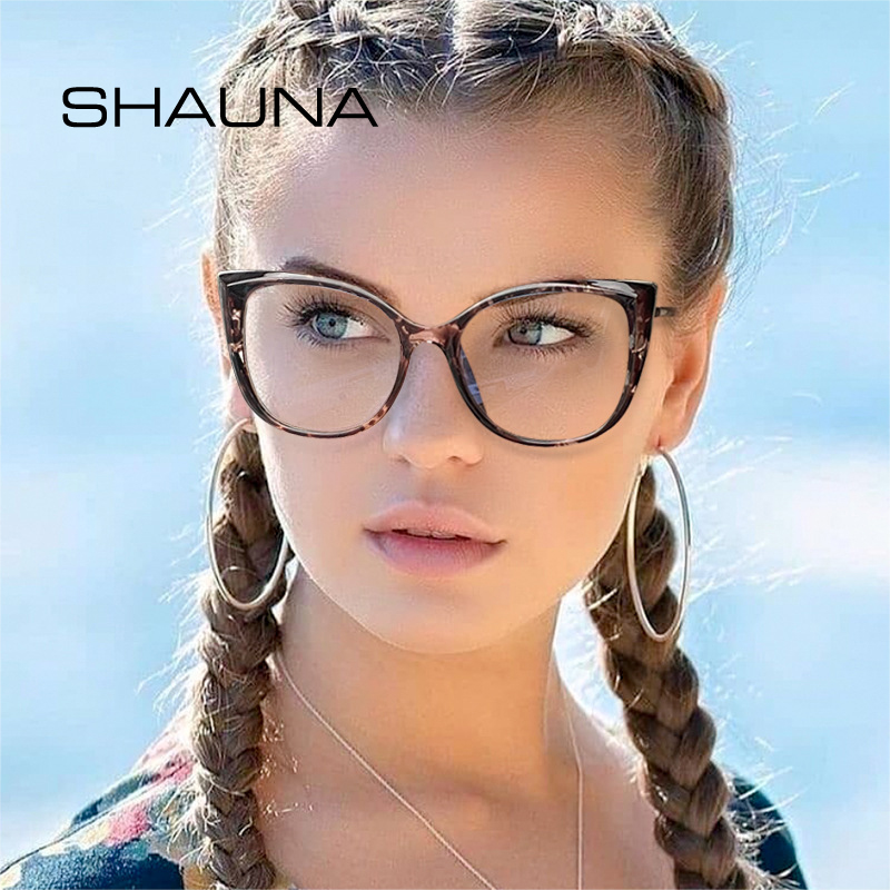 SHAUNA TR90 Metal Cat Eye Spring Hinge Women Glasses Frame Clear Anti ...
