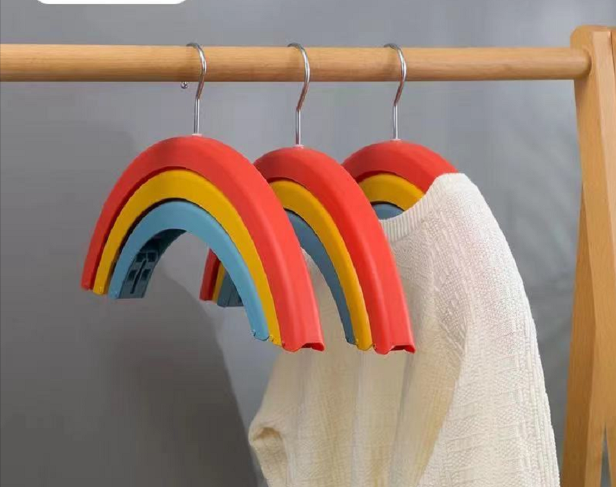 Household Rainbow hanger Multi-function Wide Shoulder Hanger Hidden clip Children's and adult's ...