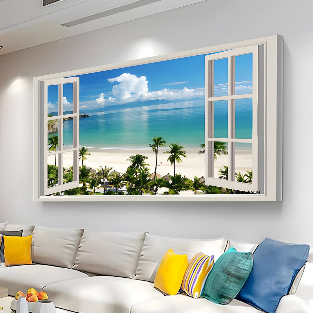 Beautiful Beach Sand Windows Canvas Wall Art