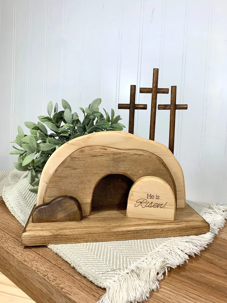 Christian Easter decor He is Risen Jesus Tomb and cross