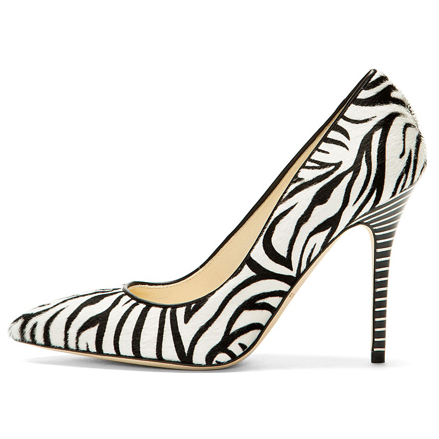 Black and White Zebra Print Pointed Toe Stiletto Heel Pumps