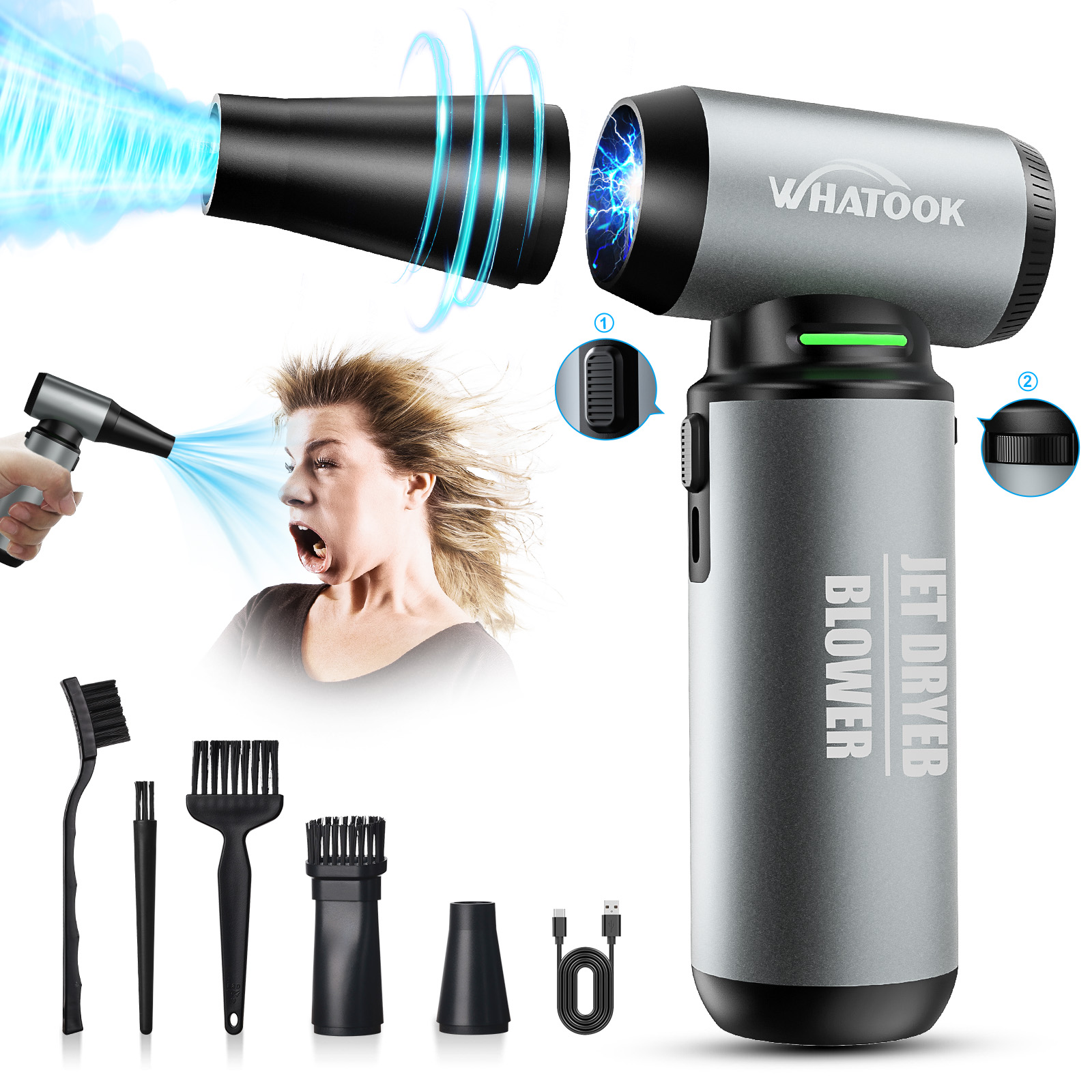 WHATOOK Electric Air Blower for PC Cleaning