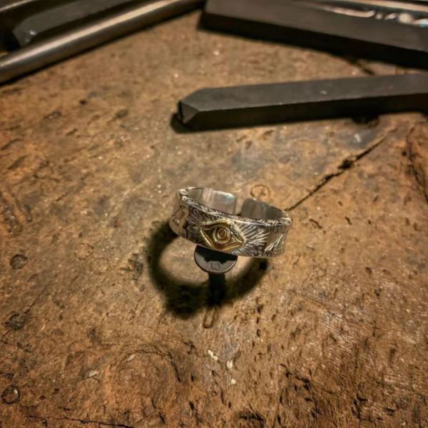 Sterling Silver Egypt Evil Eye Gold Point Ring