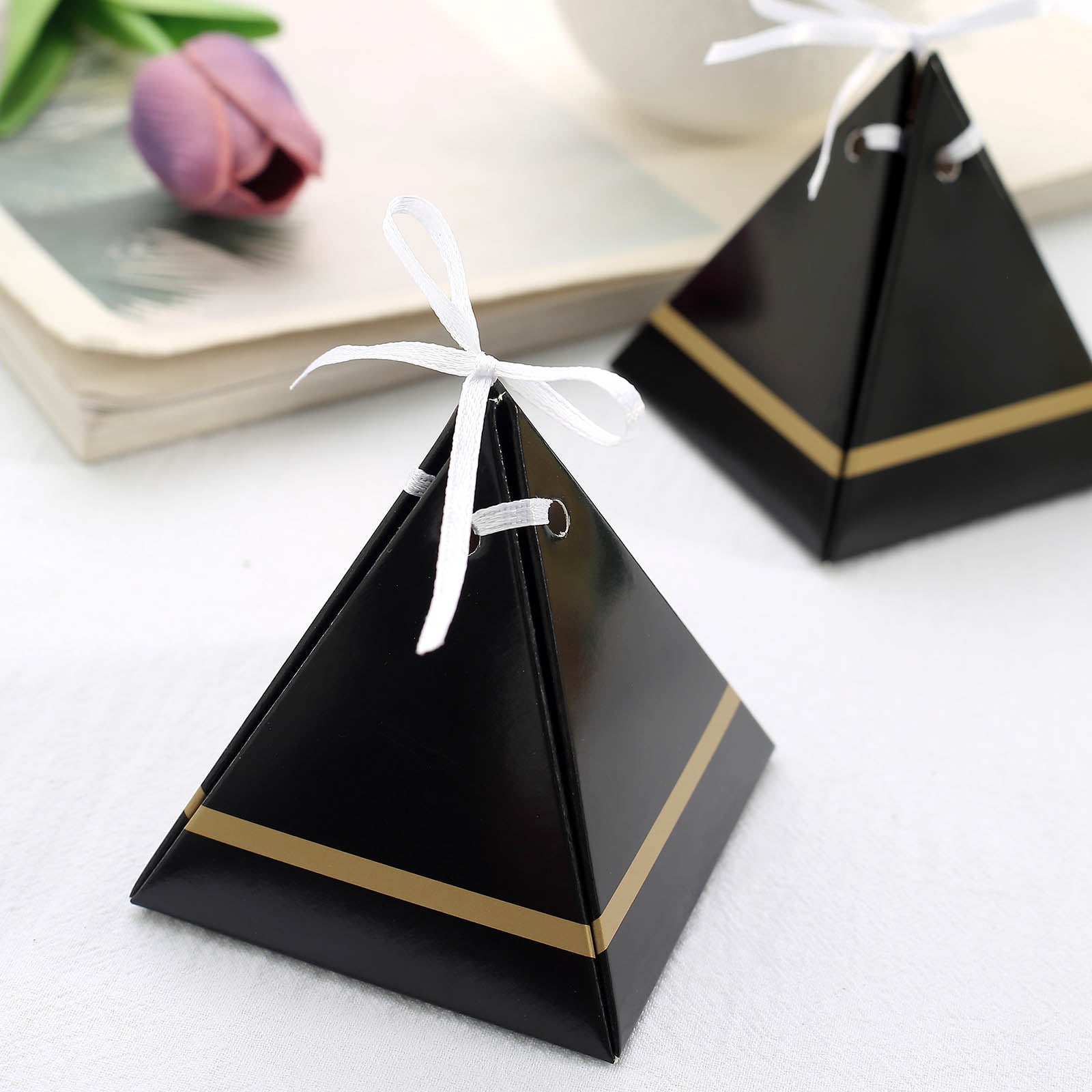 25 Pack | Black Pyramid Shaped Wedding Party Favor Candy Gift Boxes