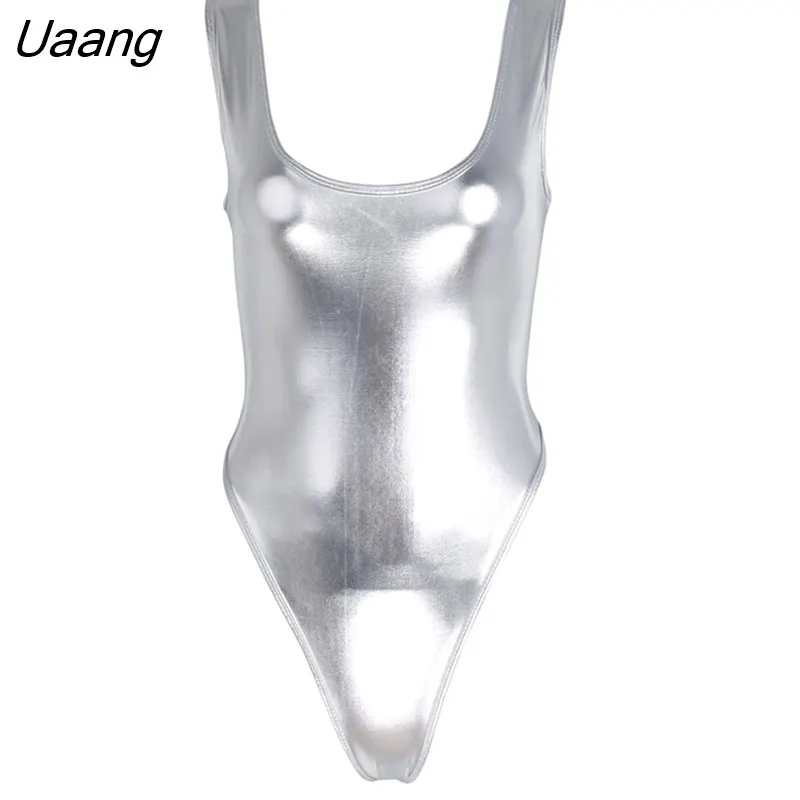 Uaang Leotards Satin Glossy Bodysuit Zipper One Piece Swimwear Glitter ...