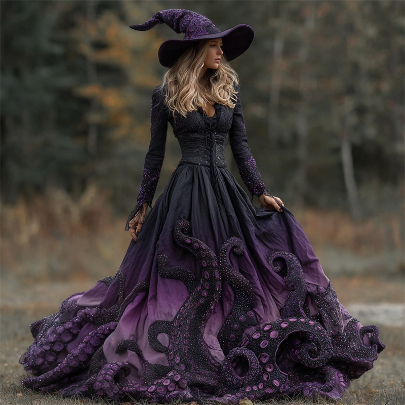 Halloween Evil Dark Tentacles Gradient Flowy Linen Maxi Dress
