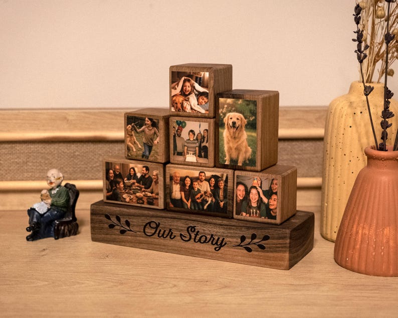 Custom Wooden Photo Blocks Collage – Stackable Wood Photo Block Set ...