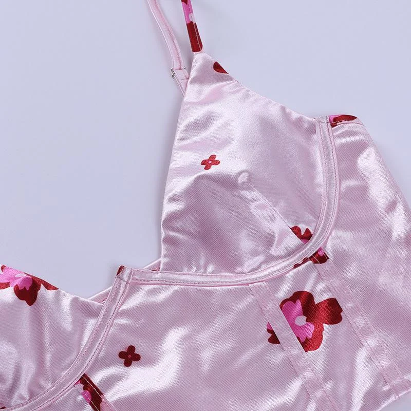 SATIN FLORAL DEEP V SLING VEST