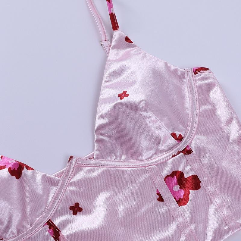 SATIN FLORAL DEEP V SLING VEST
