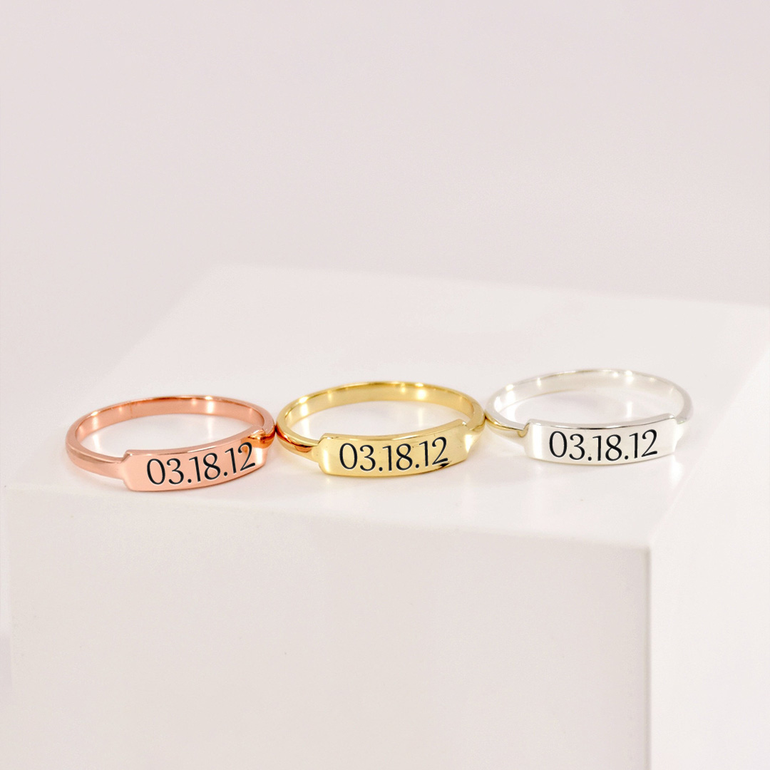 Bar Ring With Engraved Date Personalized Stacking Ring