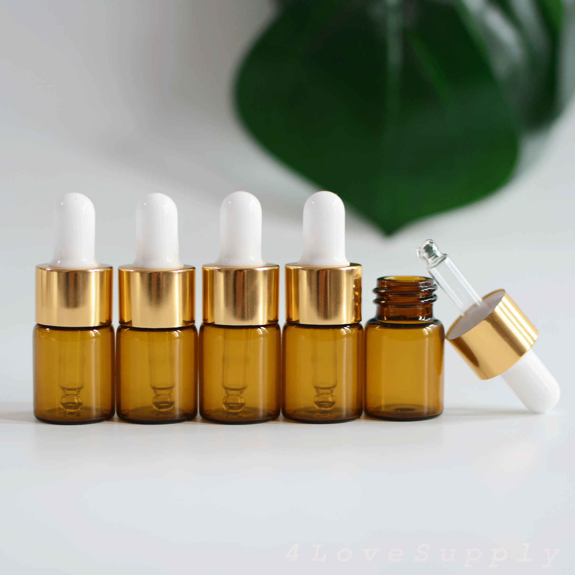 1-200pcs Amber Mini Dropper Bottle Gold Cap Sample Vial 5ml Small ...