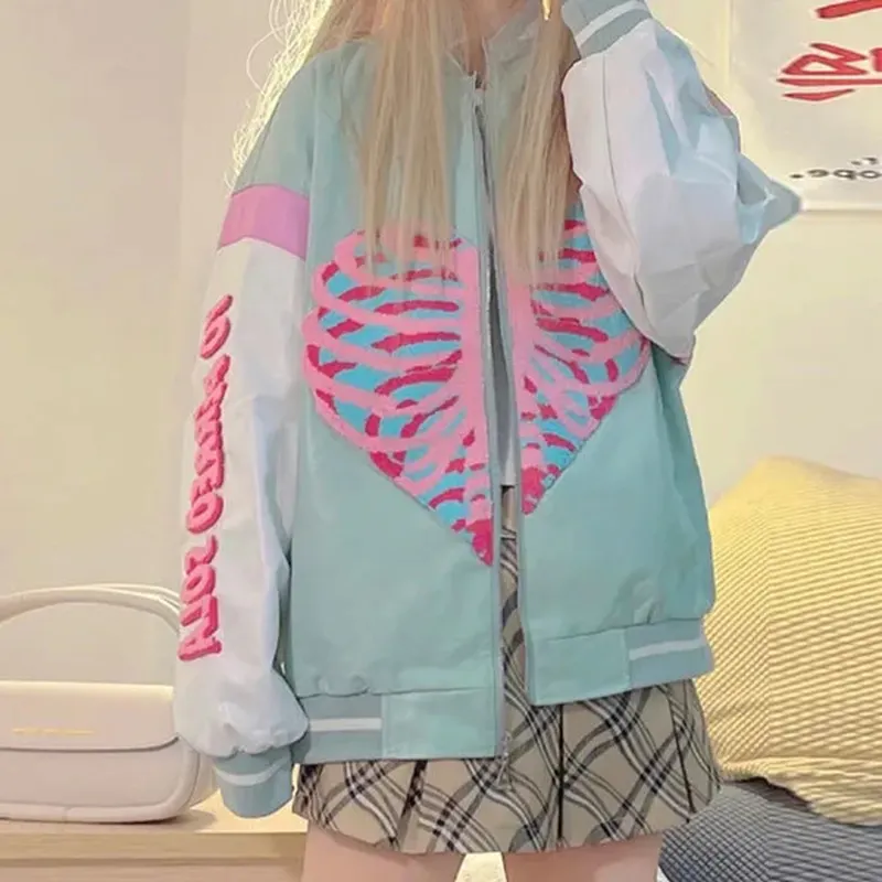 Wongn Harajuku Heart Skeleton Print Cute Sweet Girl Jacket Female ...