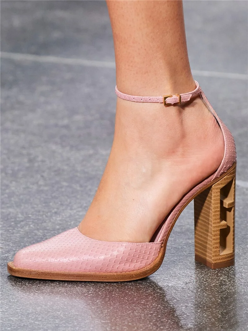 Qengg New Personality Hollow Wood Grain High-Heel Leather Sandals Retro ...