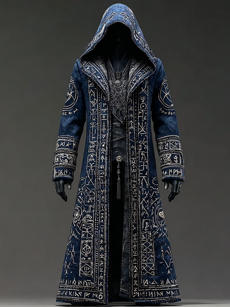 Men's Viking Runes And Symbols Inspired Hooded Cape