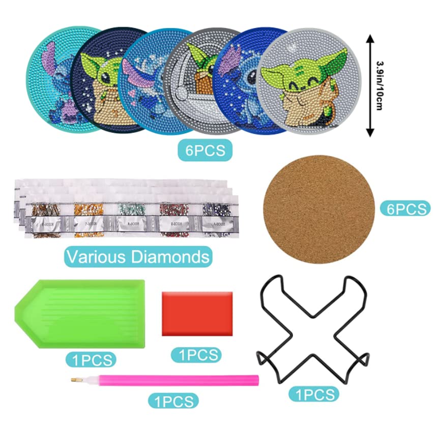 6 pcs set DIY Special Shaped Diamond Painting Coaster | disney