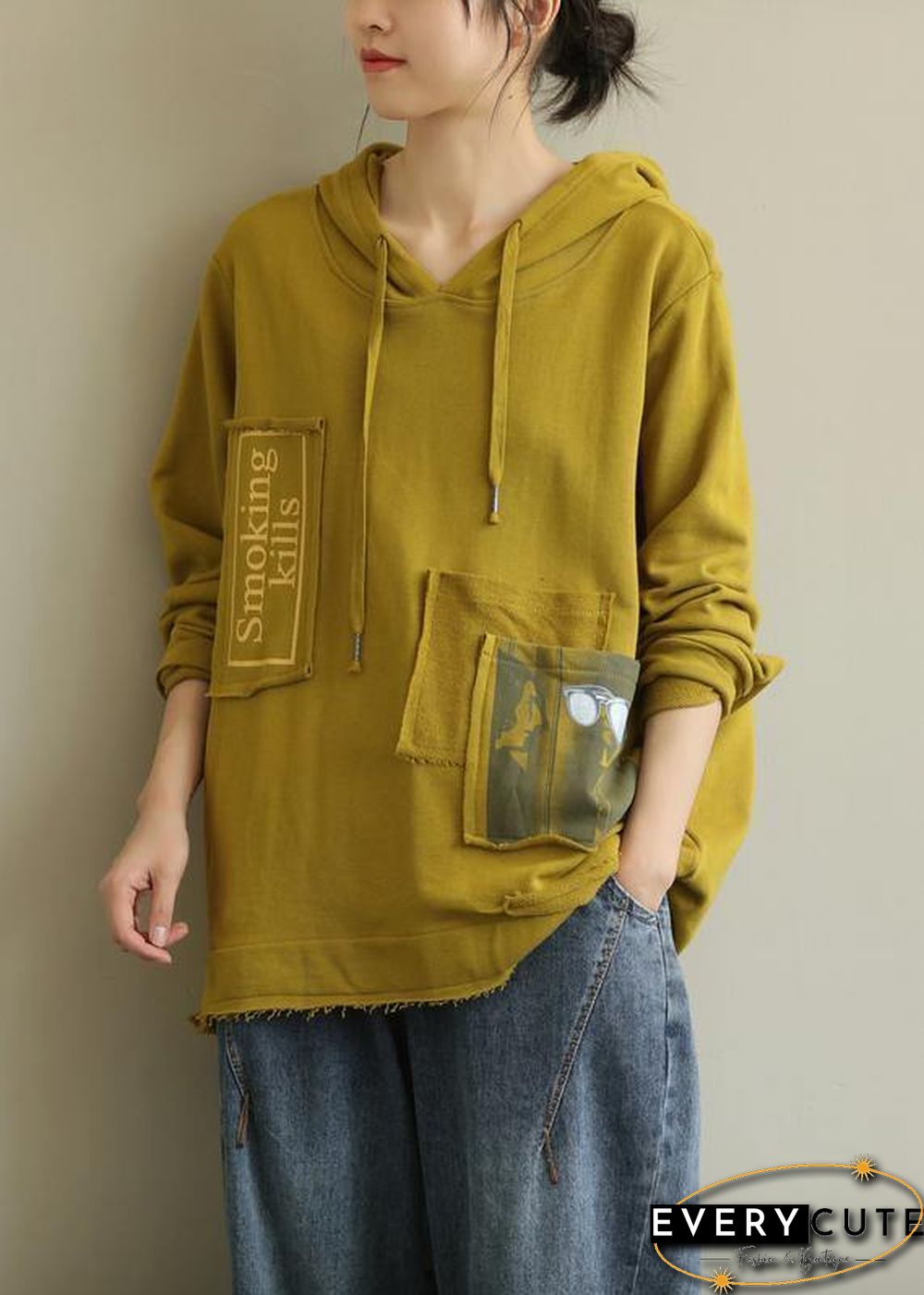 Bohemian hooded patchwork fall clothes For Women Fabrics yellow top