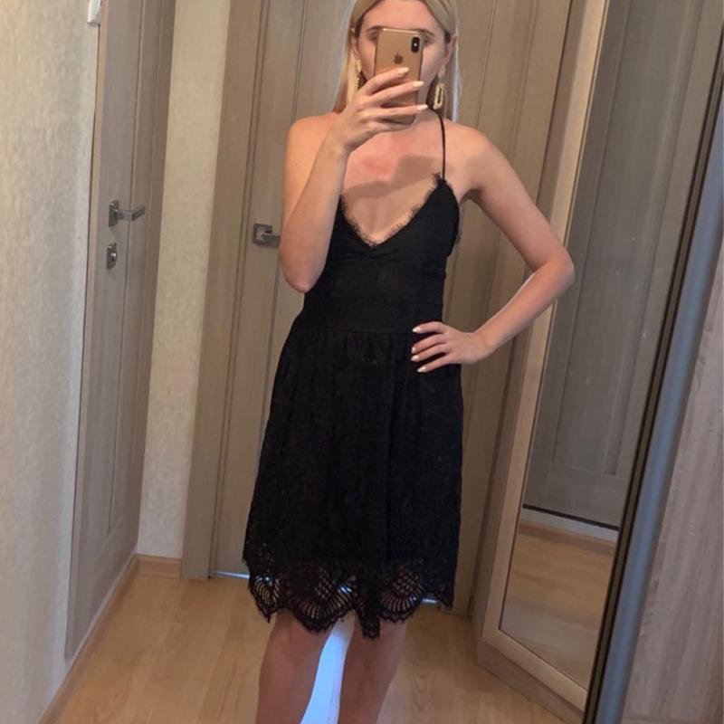 Deep V Neck Backless Lace Short Dress