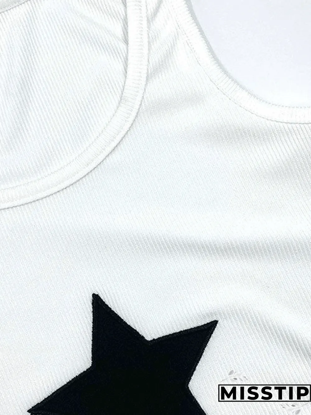 Star Embroidered Rib Cropped Tank Top - MissTip