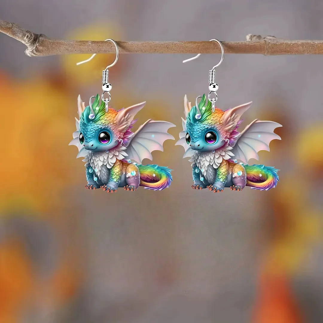 🌈Multicolor Dragon Baby Charm Earrings Set🦖