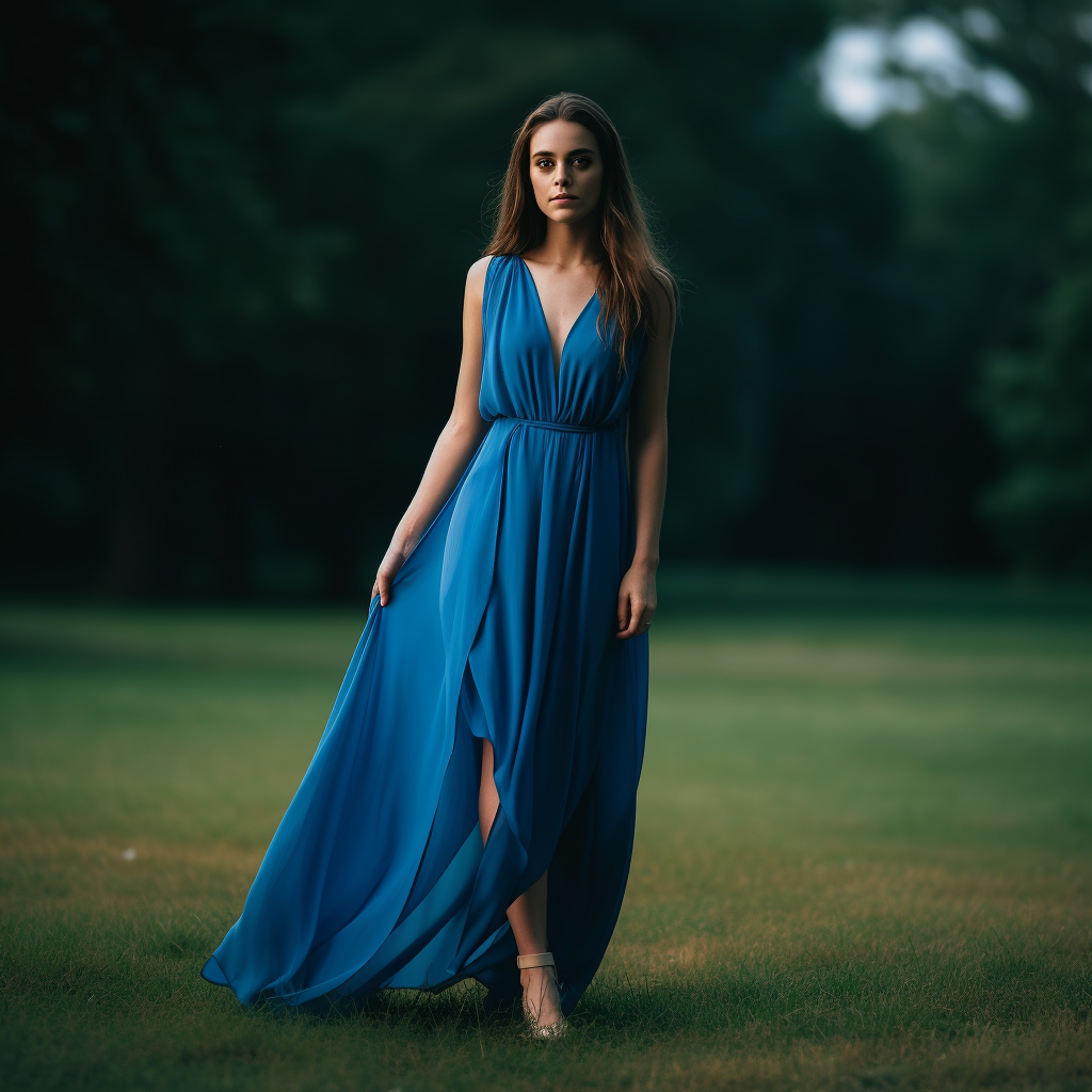 Miabel Blue Sleeveless V-neck Summer Prom Dress with Split