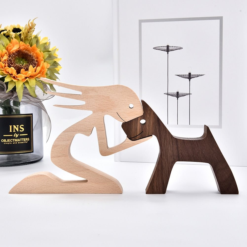 Home Decor Table Ornament Wood Dog Craft Sculpture Handmade Wooden Pets ...