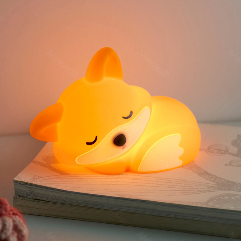 Fox Night Light with Curled Tail Silicone Squishy Animal Design Lamp ...