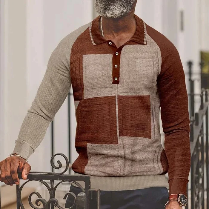 Men's Casual Button Down Collar Polo Long Sleeve Shirt