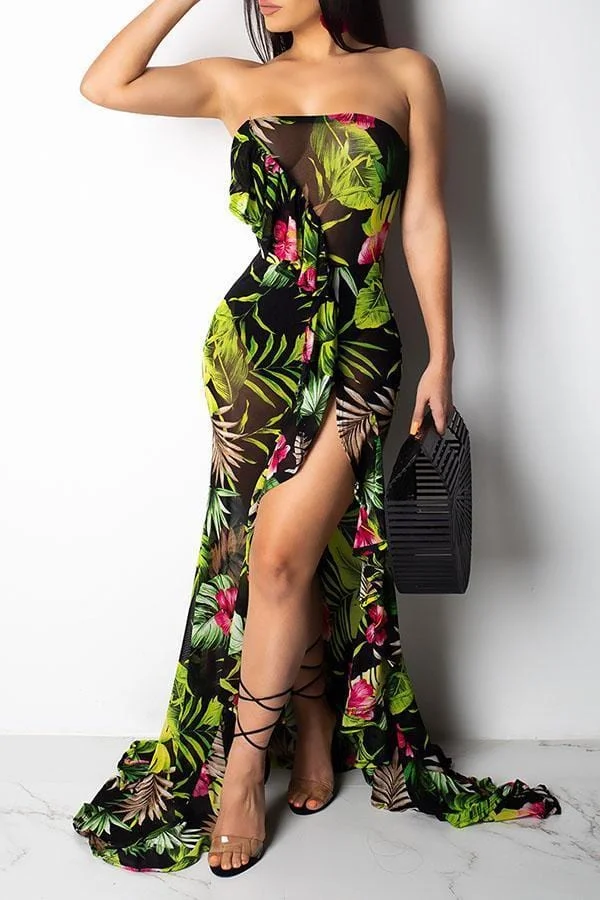 Sweet Dew Shoulder Floor Length Dress (Without Underwear)