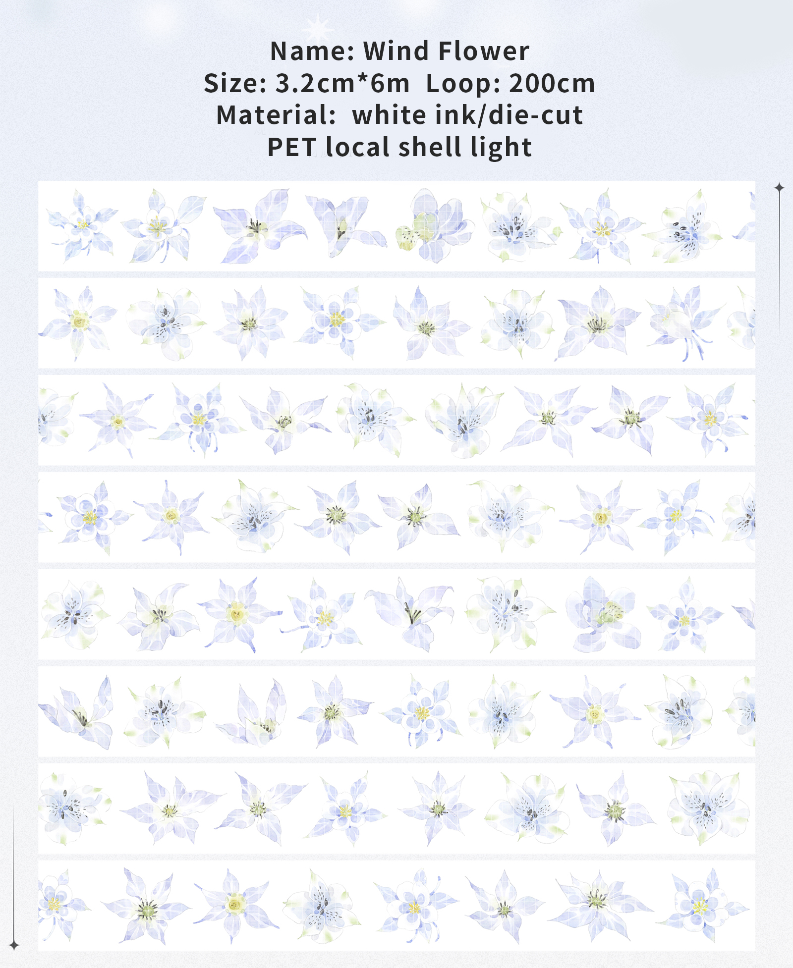 32mm*6m Vintage Winter Flower Landscape PET Tape